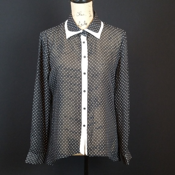 Robert Louis | Tops | Robert Louis Sheer Black White Dot Button Down M2 ...